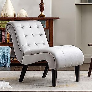Bonzy Home Modern Accent Chairs for Bedroom Living Room Button-Tufted Velvet Reading Nook Lounge Chairs Upholstered Armless Slipper Chairs with Wooden Legs, Bright Sliver