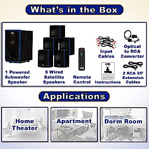 Acoustic Audio AA5102 Bluetooth 5.1 Speaker System with Optical Input and 2 Extension Cables