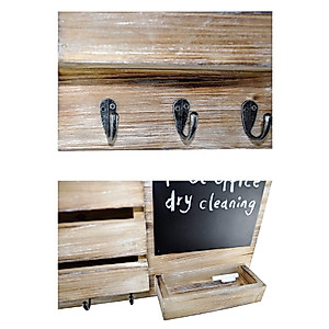 DUCIHBA Key Hooks Holder, Entryway Mail Sorter Envelope Organizer Chalkboard, Leash Purse Hanging Rack, Home Decorative Wall Floating Shelf, 16.5” W x 12" H x 4” D, Rustic Wood Grey