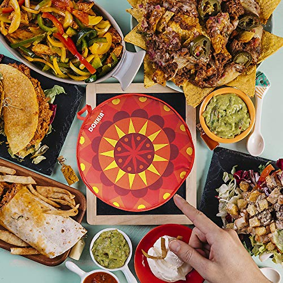 LEONAL Tortilla Warmer Taco 12 Inch Insulated Pouch Cloth - Microwave Use Fabric Bag to Keep Food Warm for up to One Hour (12 Inch, Fiesta Sunburst Boho Mandala)