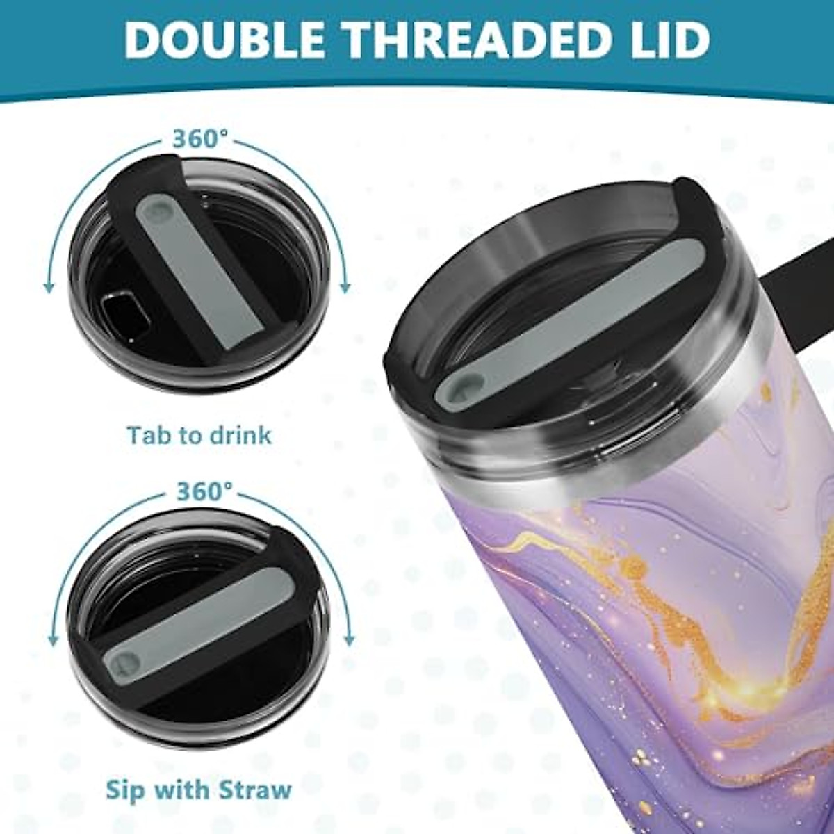 FRCSDIY Marble Insulated Tumbler with Handle and Straw Lid,30oz Leakproof Stainless Steel Cup BPA-Free Water Bottle
