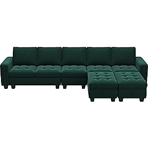 Belffin Large Velvet L Shaped Sectional Sofa Couch with Reversible Double Chaises Modular Sectional Sofa Couch with Storage Ottomans Convertible Sectional Sofa Green