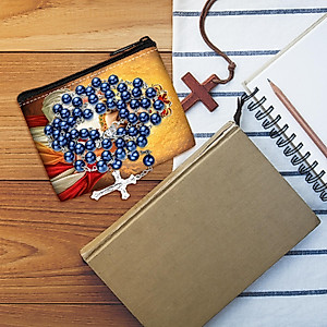 Windyun 8 Pcs Catholic Rosary Pouch 3.5'' x 2.8'' Coin Purse Rosary Holder Rosary Bag Icon Bag with Zipper for Prayer Storage (Religious)