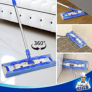 MR.SIGA Professional Microfiber Mop for Hardwood, Laminate, Tile Floor Cleaning, Stainless Steel Handle - 3 Reusable Flat Mop Pads and 1 Dirt Removal Scrubber Included
