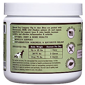 Natural Dog Company Hip & Joint Chews, Chicken Liver & Turmeric Flavor, with Glucosamine Chondroitin for Dogs, Maintains Bone and Joint Health, Supplements for Seniors and Puppies, 90 Count