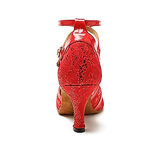 Minishion GL227 Women's Cross Strap Red Lace Latin Tango Ballroom Dance Shoes Wedding Prom Sandals 9 US