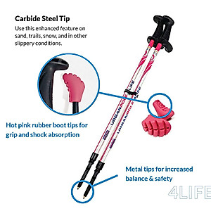 Urban Poling - Urban Poles 4Life - Lightweight, Aluminum Nordic Walking Sticks - Pink & Silver - 1 Pair – for Users 4'2"–6'2" - Collapsible & Adjustable Hiking Gear