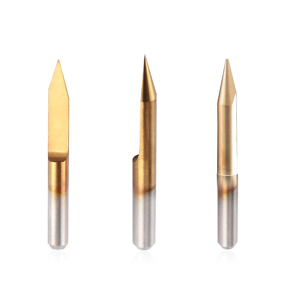 HQMaster CNC Engraving Bits, V Bit Cutter 10 Pack 0.1mm Tip Tungsten Steel Titanium Coated Flat Bottom Sharp Cutting Router Rotary Tool Set for PCB PVC Wood Acrylic Metal Aluminum