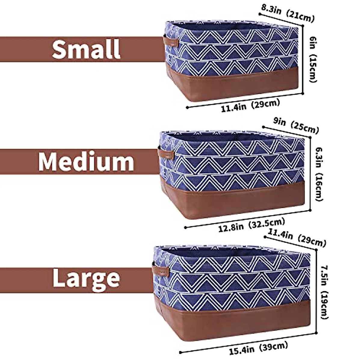 BYG Foldable Storage Bin Collapsible Sturdy Fabric Storage Basket Cube W/Handles for Organizing Shelf Nursery Toy Closet Pack of 3 Sizes