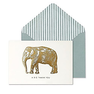 Portico Designs Gold Foiled Elephant Boxed Thank You Notecard Set of 10 with matching envelopes, Off White, Card size 14.8x10.5 cm