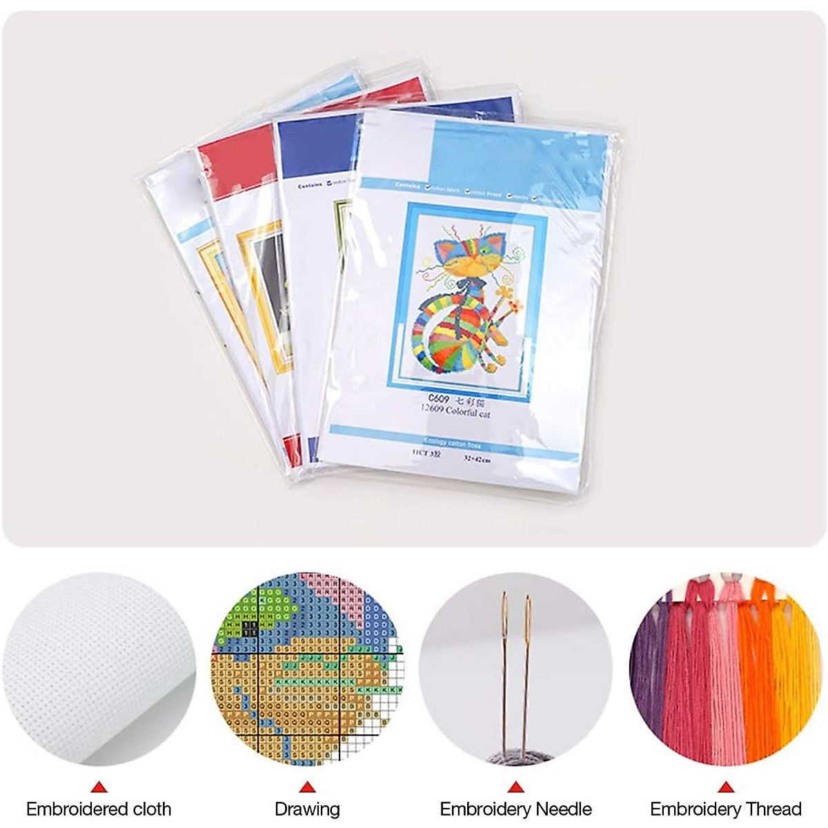 Eiazuiks 4 Packs Stamping Cross Stitch Kit, Gnomes Counting Cross Stitch Kit for Adult Beginners, Full Line DIY Cross Stitch Stitching Kit for Home Decor Cross Stitch Patterns 11.8x15.7 inches