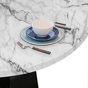 Stylish Marble Round Tablecloth with Elastic Edge,Modern Marble Print Fitted Table Cloth Waterproof Wipeable Round Table Cover for Dining Kitchen Party Indoor Outdoor Patio Table 36"-42" Diameter