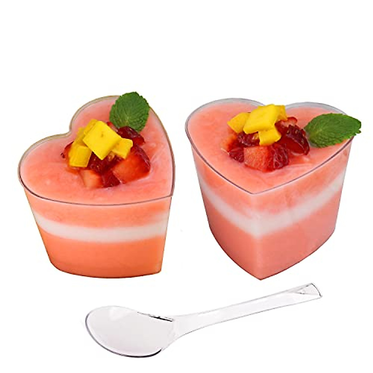 50pack Plastic Dessert Cups with 50 Spoons 5oz Mini Appetizer Cups Shooter Parfait Cups Shaped Heart Serving Bowls for Party Events Catering