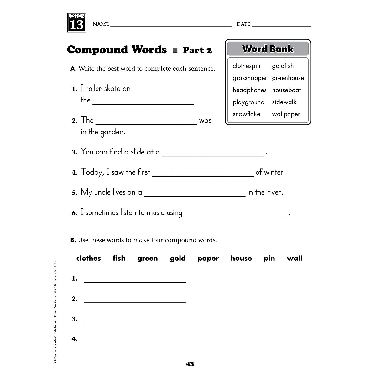240 Vocabulary Words Kids Need to Know: Grade 2: 24 Ready-to-Reproduce Packets Inside! (Teaching Resources)