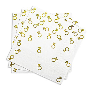 100 Pack 6.3x6.3 Inch Gold Diamond Ring Napkins - 2-Ply Cocktail Napkins Bar Napkins Disposable Party Napkins Paper Napkins Dinner for Bridal Shower Engagement party party decor Valentines Day