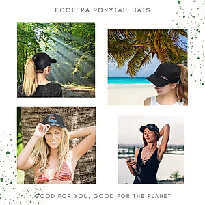 Ecofera Women's Eco-Friendly Ponytail Hat Messy Bun Baseball Trucker Cap (Black Embroidery)