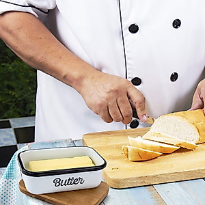 Granrosi Bacon Grease Container with Strainer & Ceramic Butter Dish with Lid for Countertop, Grease Can, Butter Keeper, Premium Breakfast Canister Set for Kitchen in Farmhouse Style in Classic White