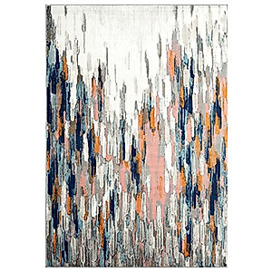 Abani Rugs Orange & Blue Contemporary Abstract Area Rug Contemporary Style, Porto Collection | Turkish Made Superior Comfort & Construction | Stain Shedding Resistant, 7'9" x 10'2" Rectangle