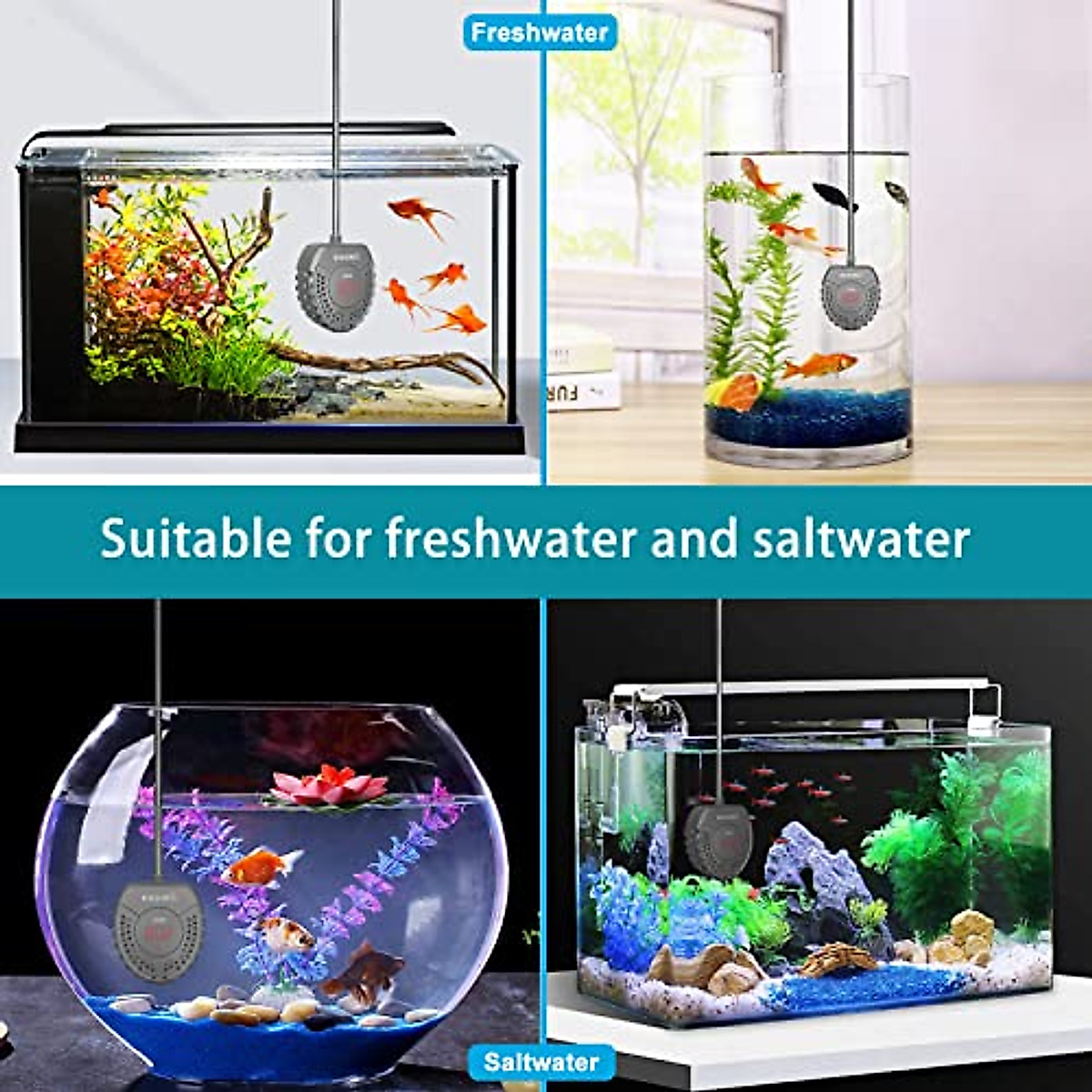 auomii Mini Submersible Aquarium Heater, 50W/100W Small Fish Tank Heater, Built-in Thermometer, 2 LED Temperature Display, External Temperature Controller, Smart Memory, 50W (1-10Gallons)