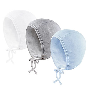 JANGANNSA Newborn Baby Hospital Hat Infant Set Head Cap Lovely Ears Belt Beanie 0-6Months (Blue+Gray+White,0-6Months)