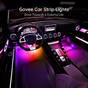 Govee Interior RGBIC Car Lights with Smart App Control, Music Sync Mode, DIY Mode and Multiple Scene Options, 2 Lines Design LED Lights for Cars, Trucks, SUVs