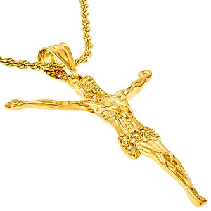 LIFETIME JEWELRY Cross Necklace, Jesus Pendant, 24K Gold over Bronze with Cubic Zirconia (with or without Chain) (Gold Pendant & Chain)