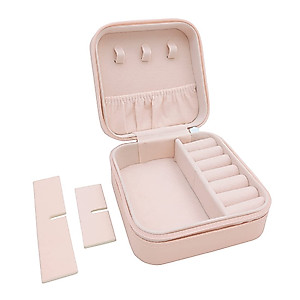 TRODANCE Mini Jewelry Case, Small Travel Jewelry Organizer, Portable Jewelry Box Mini Storage Organizer Display Box For Rings Earrings Necklaces (Pink-4)