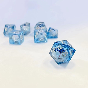 DND Eyeball Dice-Set Sharp Edges - IDTQ Dungeons and Dragons Polyhedral Blue Bloodshot Translucent Dice Set RPG MTG Table Games D4 D6 D8 D10 D12 D20 (Blue Eye)