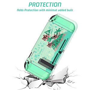 Dockable Case for Nintendo Switch, FANPL Protective Case Cover for Nintendo Switch and Joy Con Controller with 2 Marshal Design Thumb Grips - (for Animal Crossing Island Version)