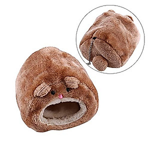 Cozy Pet Bed, Cute Cartoon Soft Plush Warm Pet Nest Pet Cave Hut Hamster Mouse Sleeping Bed Washable Small Animal House Home Hammock for Hamster Chinchilla Squirrel Guinea-Pig Cavia Cobaya(Brown)