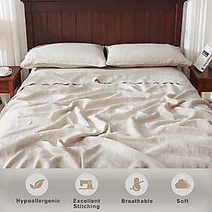 TOSMO Pure Linen Sheets Set, 100% French Natural Linen Flax Bedding 4pc Set (Full, 1 Flat Sheet, 1 Fitted Sheet,2 Pillowcase) - Natural Linen