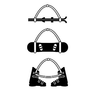 Carrier strap for single or multiple pairs of skis, poles, boots or snowboards