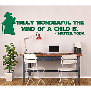 Yoda Child Quote Decal - Star Wars Master Jedi Vinyl Sticker - "Truly Wonderful The Mind Of A Child Is" - Wall Art Decor for Classrooms, Library, Boy's or Girl's Bedroom, Playroom or Nursery