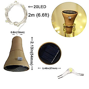6 Pack Solar Powered Wine Bottle Lights, 20 LED Waterproof Copper Cork Solar Lights for Wedding Christmas, Outdoor, Holiday, Garden, Patio, Pathway Decor (Warm White)