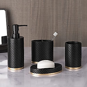 Allure Home Creation Amal 4-Piece Resin Bathroom Accessory Set Black w/Brushed Gold Finish