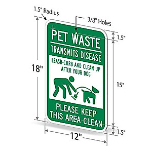 SmartSign "Pet Waste Transmits Disease - Clean Up After Your Dog" Sign | 12" x 18" 3M Engineer Grade Reflective Aluminum