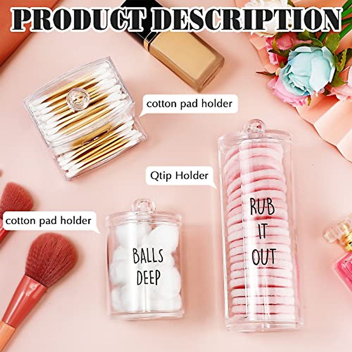 Gerrii 3 Pack Cotton Swab Dispenser, 10oz Cotton Ball Holder Canister Storage Container Bathroom Apothecary Jars with Lids for Rounds Cotton Ball Pad, Makeup Sponges, Hair Accessories