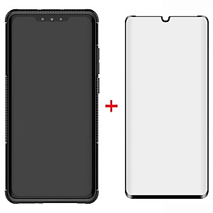 Phone Case for Huawei P30 Pro with Tempered Glass Screen Protector Cover and Stand Kickstand Hard Rugged Hybrid Protective Cell Accessories Rubber Hawaii P30Pro P 30 Pro30 Cases Men Black