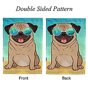 Pug Dog Welcome Garden Flag, Summer Beach Double Sided Vertical Small Yard Flags for Outdoor Lawn Decorations 12x18"