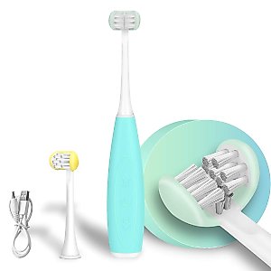 AICase Triple Best Kids Sonic Toothbrush,Rechargeable 32000 VPM Tooth Brush,Patented 3 Brush Head Design,Angled Bristles Clean Each Tooth,for Kids 3+ (Blue)
