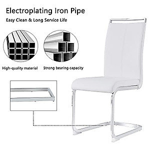 BAOPIN Dining Chairs Set of 2, High Back Leather Side Chairs, Dining Living Room Chairs Upholstered Armless Chair with Metal Legs, Chairs for Dining Room,Kitchen,Living Room,White