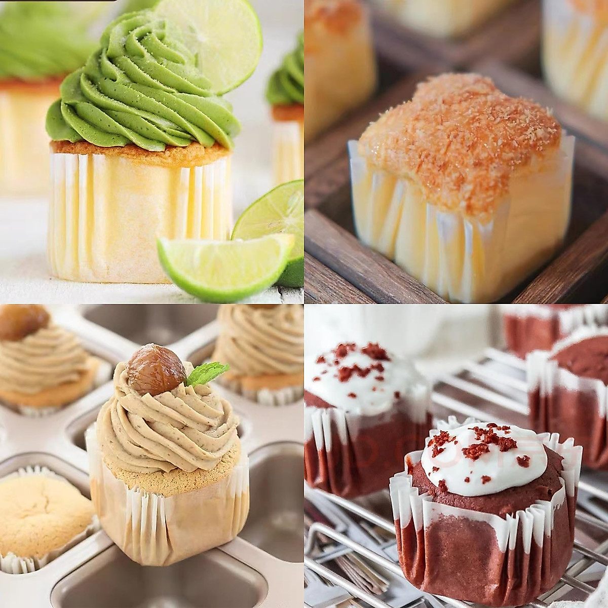 CHEFMADE Square Cupcake Liners - 300 Count, Non-Stick White Paper Liners for Baking Candy and Cupcakes, Food-Grade Standard Size Square Baking Cups