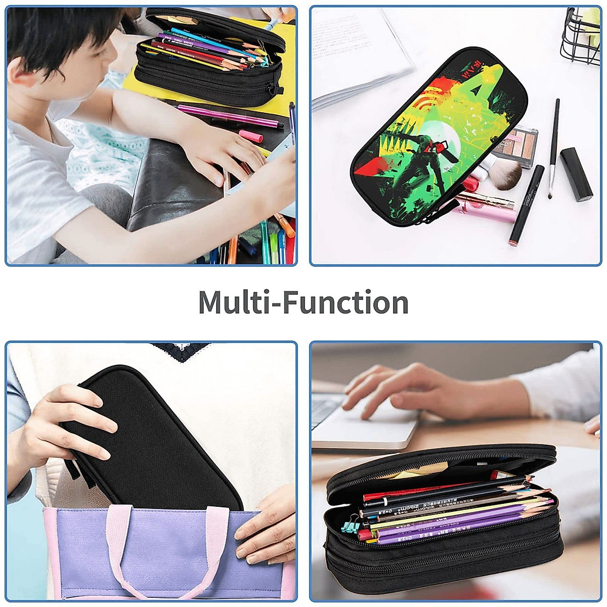 Chainsaw Man Pen Bag Large-Capacity Storage Pen Bag Double Pencil Bag Zippered Stationery Bag
