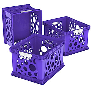 Storex Premium File Crate with Molded Handles – Letter and Legal Document and Folder Storage, Purple/White 3-Pack (61754U03C)