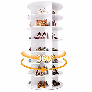 MAGIC UNION Rotating Shoe Rack Tower 7 Tier Organizer, Vertical Spinning Shoe Display Lazy Susan, Revolving 360 White Shoe Rack Storage Round Carousel, Rotate Shoes Closet Organization