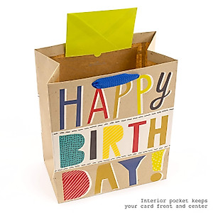 Hallmark Birthday Gift Bag Assortment (Pack of 3: 2 Large 13", 1 Small 6") White and Kraft, Balloons and Cake