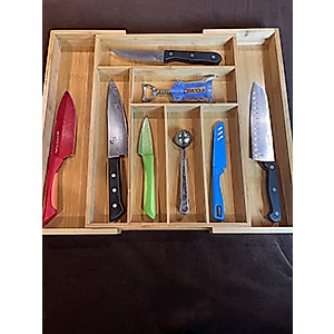 Bamboo Expandable Drawer Organizer for Utensils Holder, Adjustable Cutlery Tray, Wood Drawer Dividers Organizer for Silverware, Flatware, Knives in Kitchen, Bedroom, Living Room by Sensil Home