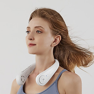 LAFANDO Portable Neck Fan, White Wearable Personal Fan, Hands Free Bladeless Fan, Hanging Fan, Headphone Design Traveling Cooling Fan, Quiet neck cooler, Leafless, USB Rechargeable, 3 Speeds
