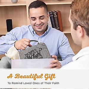 Christian Art Gifts Poly-Canvas Bible Cover for Men & Women: The Lord is My Light - Psalm 27:1 Inspirational Bible Verse w/Secured Zippered Pocket & Pen Storage for Books & Supplies, Gray, Medium