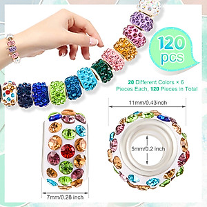 Junkin 120 Pieces Large Hole Beads Rhinestone European Beads for Pens Making Bulk 11mm Crystal Charm Spacer Beads for Beadable Pens Jewelry Making Supplies DIY Crafts Bracelet(Multicolor)